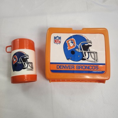 Vintage NFL Denver Broncos Orange Lunch Box Plastic handle Thermos ...