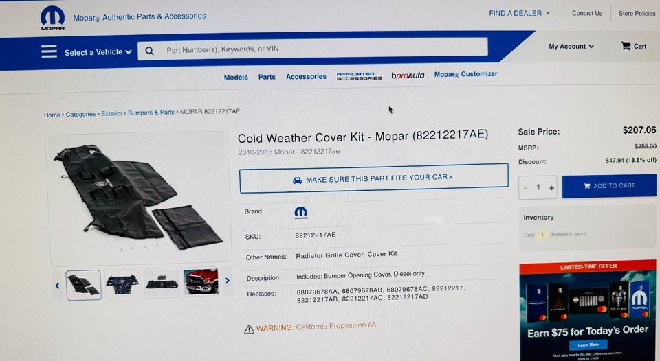 Mopar Radiator Grill/Cold Weather Cover Kit | eBay