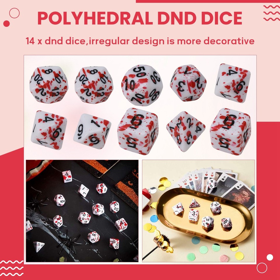 14 Pieces Blood Splatter Dice Polyhedral 7-Die Dice Set for DND ...