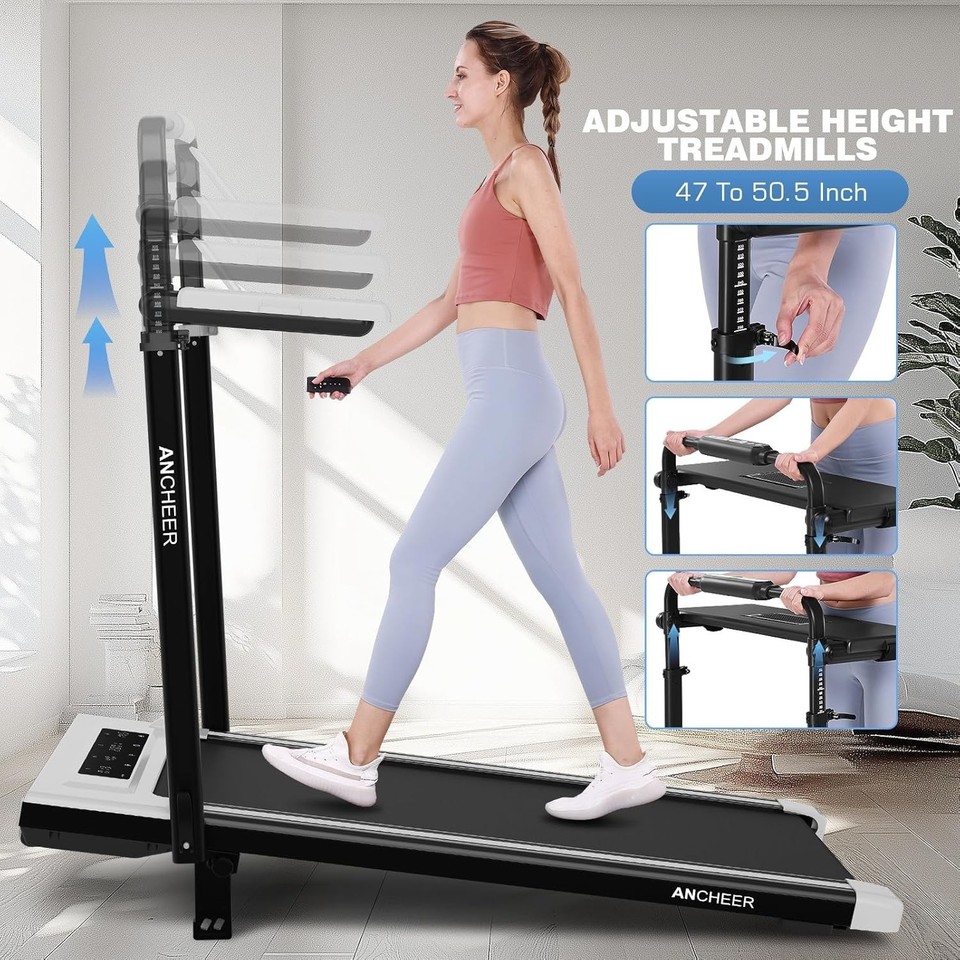 3.5HP Walking&Running Treadmill with Desk, 12% Incline Foldable ...