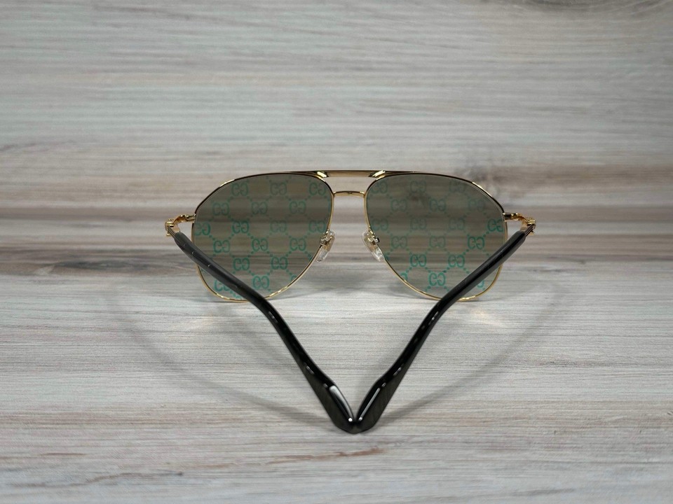 Gucci GG 1220S Black & Gold Aviator Sunglasses - Ships Now! | eBay