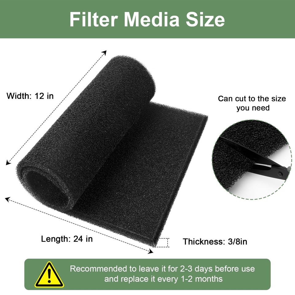 Air Filter Foam Sheet Material Replacement for UNI 12" x 24" x 3/8 ...