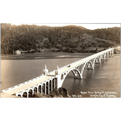 Rogue River Bridge at Gold Beach Oregon Coast Highway RPPC Postcard TK1 ...