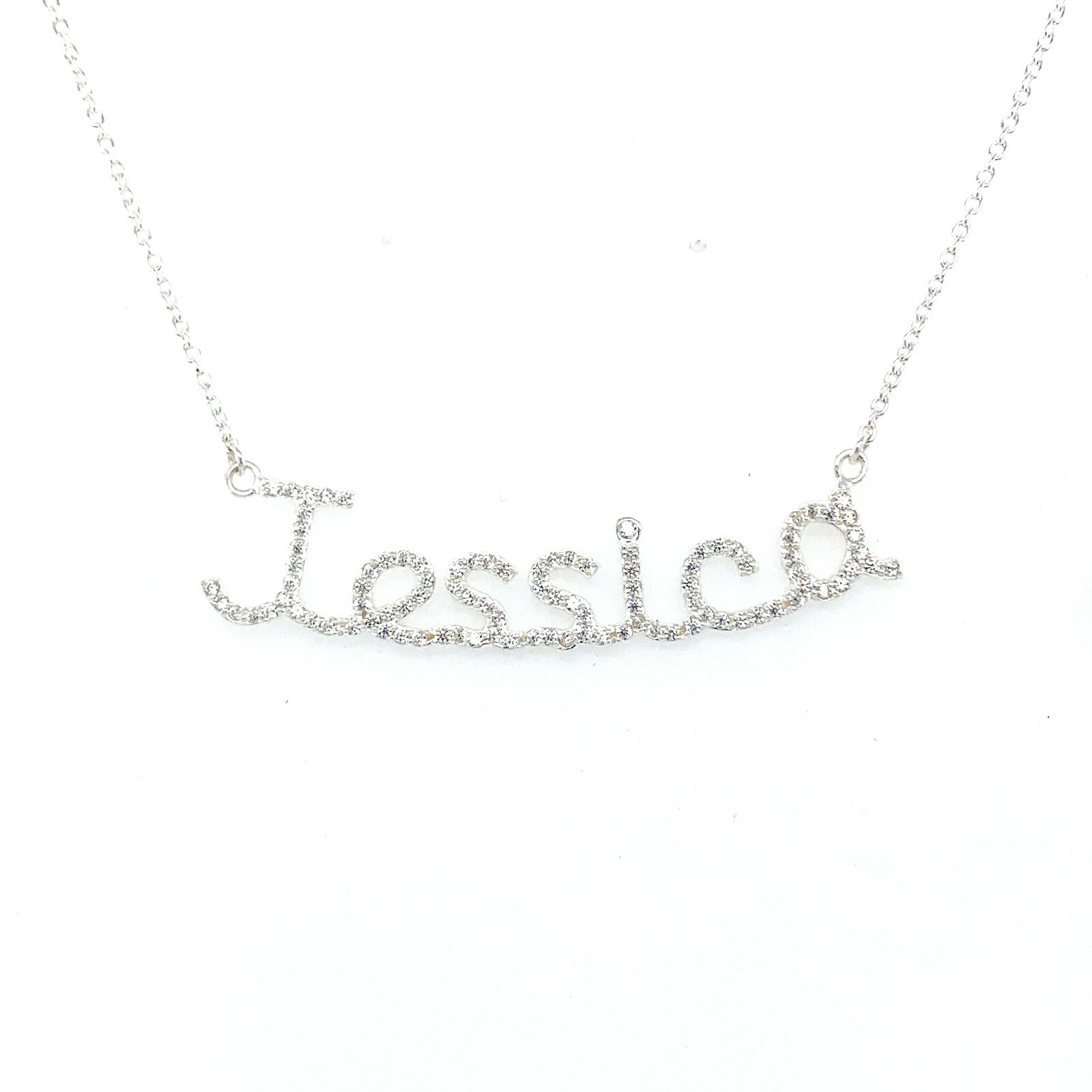 Jessica - Crystal Name Plate Bling Necklace Pendent Silver female ...