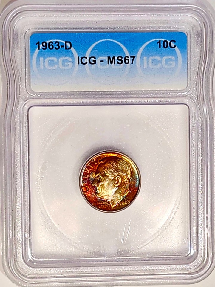 1963-D Silver Roosevelt Dime MS 67 True Monster Rainbow Toned | eBay