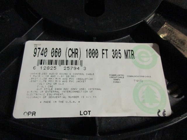 BELDEN 9740 060 1000' 1 Pair 18 AWG Unshielded Cable 1000 ft. Spool for ...