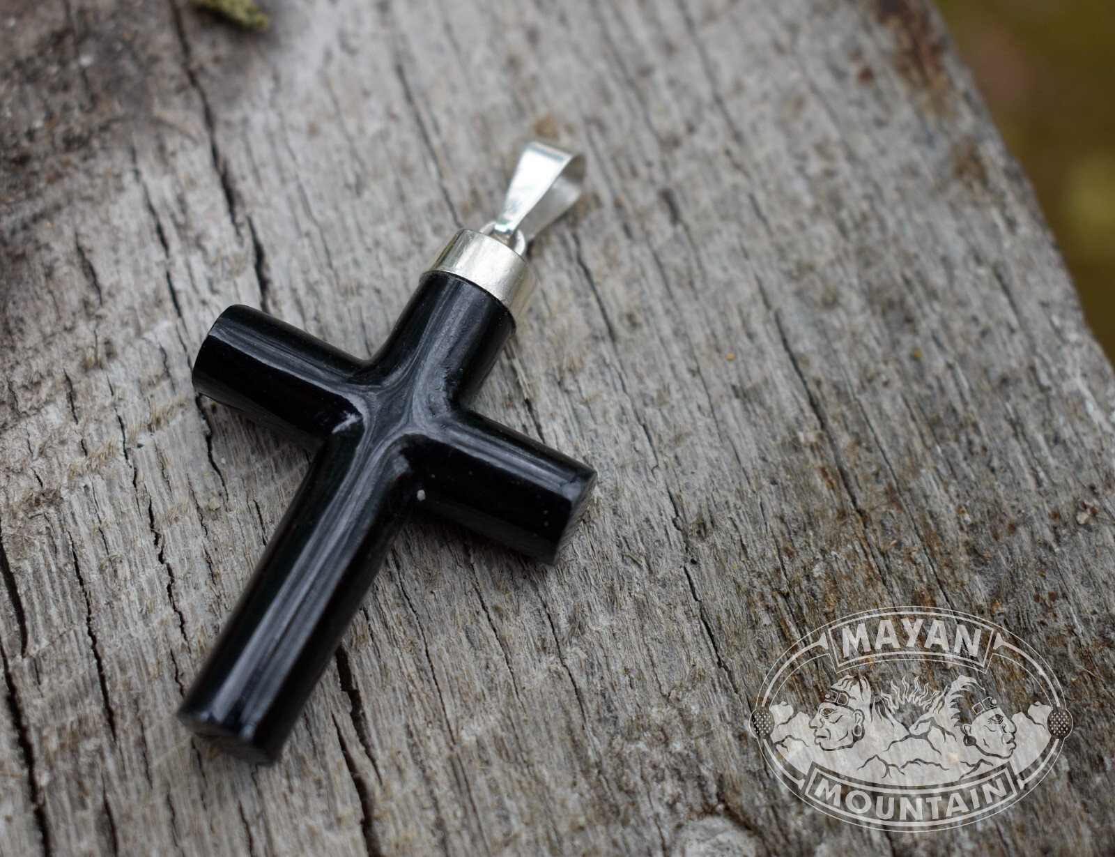 BLACK GUATEMALAN JADEITE JADE CROSS w/ SILVER SETTING Jesus Christ ...