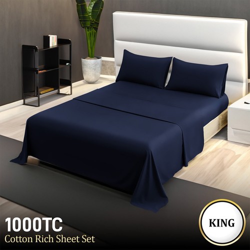 4pc 1000 Thread Count Cotton Rich King Bed Sheet Set CVC Microfibre ...
