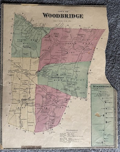 1868 Original Woodbridge Connecticut Map. Shows Homeowners Names | eBay