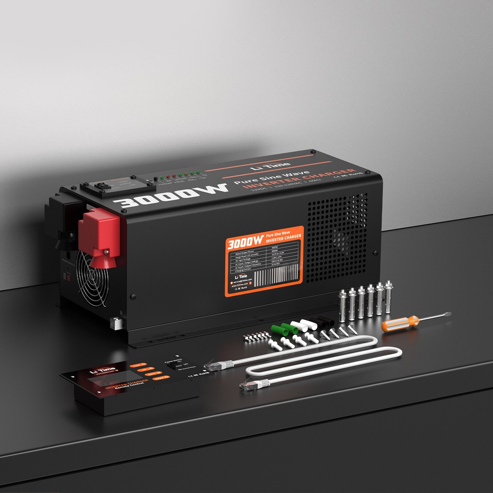 Litime 3000W Pure Sine Wave Inverter Charger W/ LCD 12V Battery Power ...
