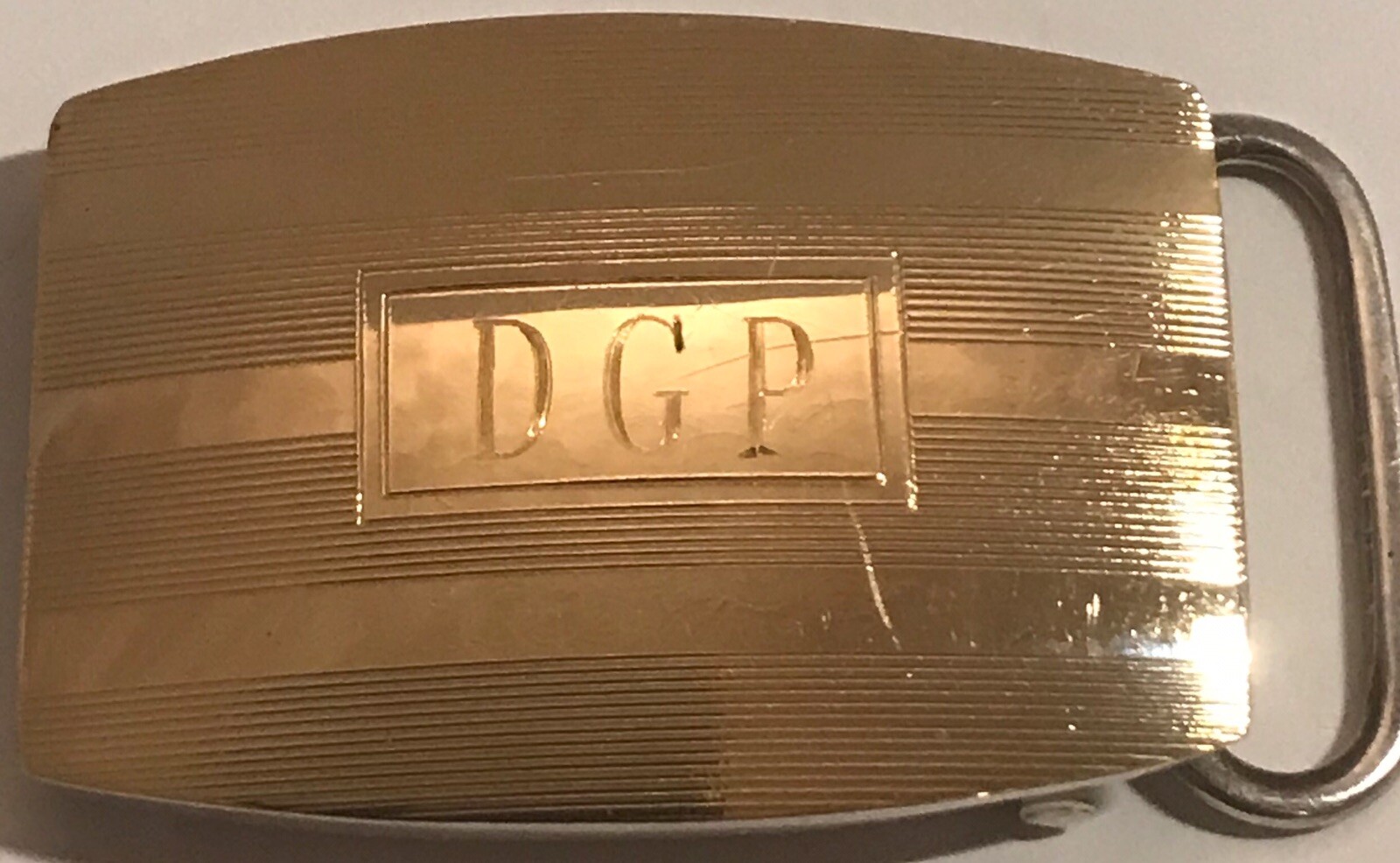 B.A.BALLOU & CO. STERLING/14K FRONT MONOGRAMMED “DGP” BUCKLE-1 3/4”X1 1 ...