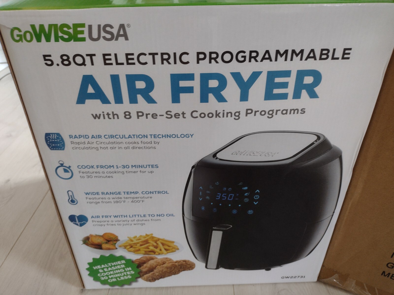 GoWISE USA GW22731 5.8 Quart Air Fryer - Black - 100 Recipes Book ...