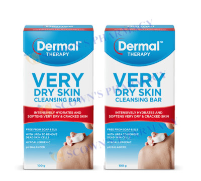 2 x Dermal Therapy Very Dry Skin Cleansing Bar 100g Hydrates and Soften ...