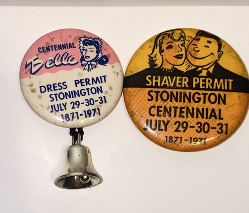 1971 Stonington Illinois Centennial Shaver & Belle Dress Permit Pin ...
