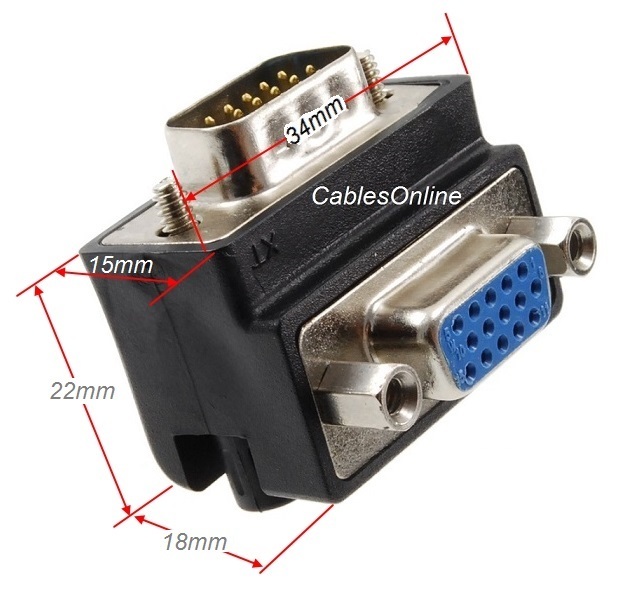 VGA HD15 Right-Angle 90-degree 15-Pin Male to Female Video Adapter, GC ...