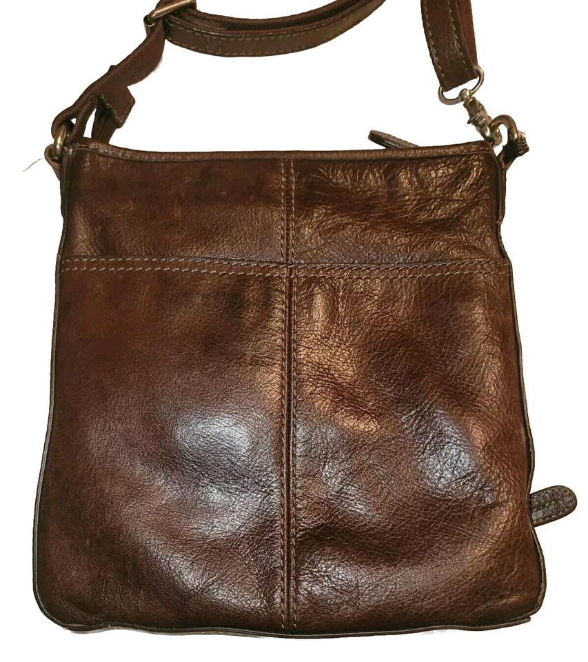 FOSSIL Brown Leather Crosstown Organizer Crossbody/Shoulder Bag Purse ...