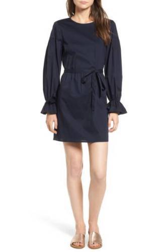 $75 Womens WAYF Jeane Bell Sleeve Poplin Dress Navy Belted Size S new ...