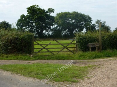 Photo 6x4 Gate by lane corner Brandeston Near the start of the track to ...