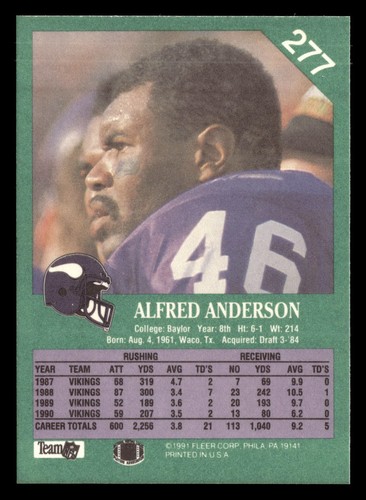 Alfred Anderson 1991 Fleer #277 Minnesota Vikings FOOTBALL *074 | eBay