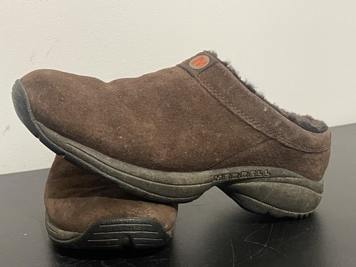 Merrell Womens Primo Chill Slide Mules Shoes Brown Suede Faux Fur Lined ...