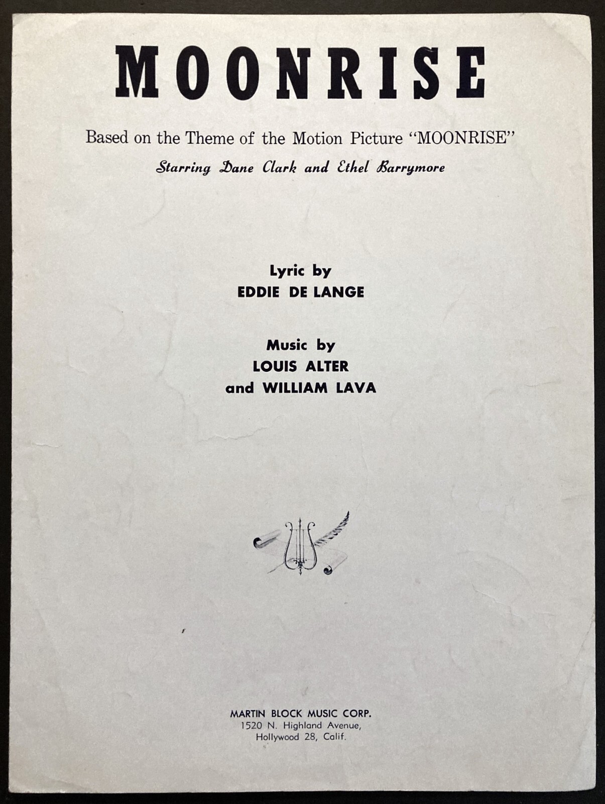 1948 "MOONRISE" FILM NOIR MOVIE SHEET MUSIC "MOONRISE" DANE CLARK ...
