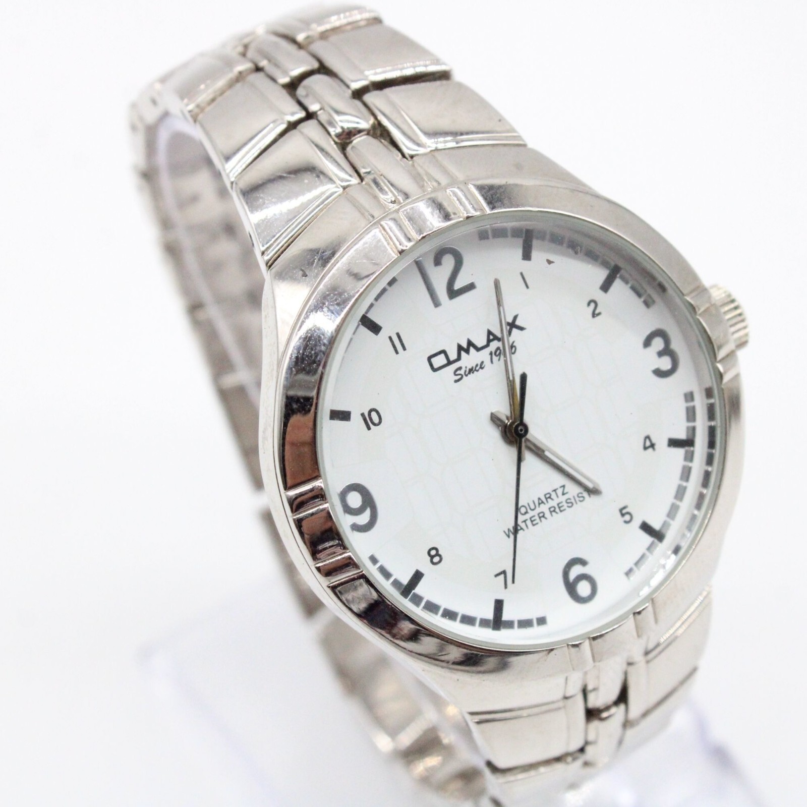 OMAX Watch Mens Silver Tone Stainless Steel Classic Big White Quartz ...
