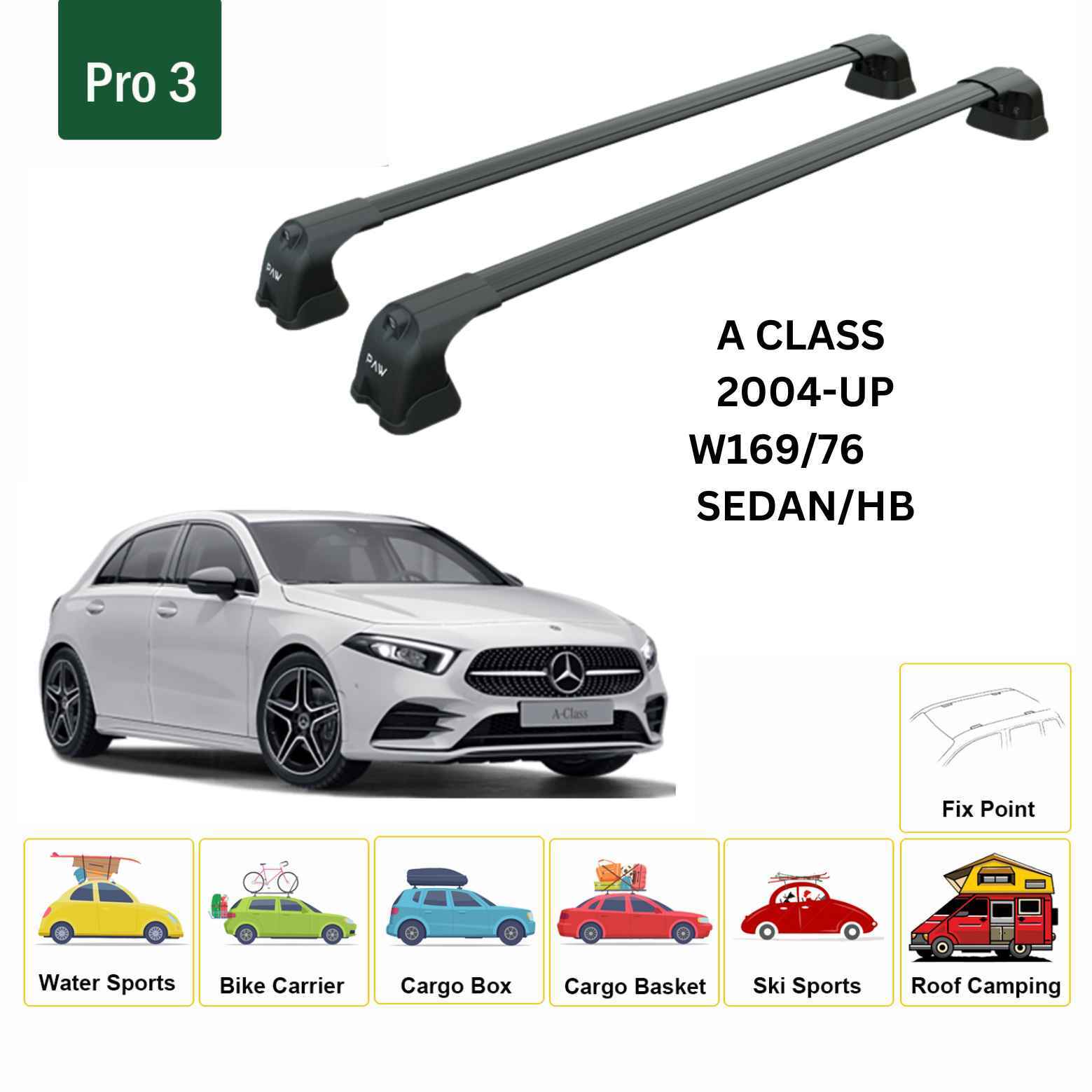 For Mercedes Benz A W169/176 2004-2018 Roof Rack Cross Bars Fix Point ...
