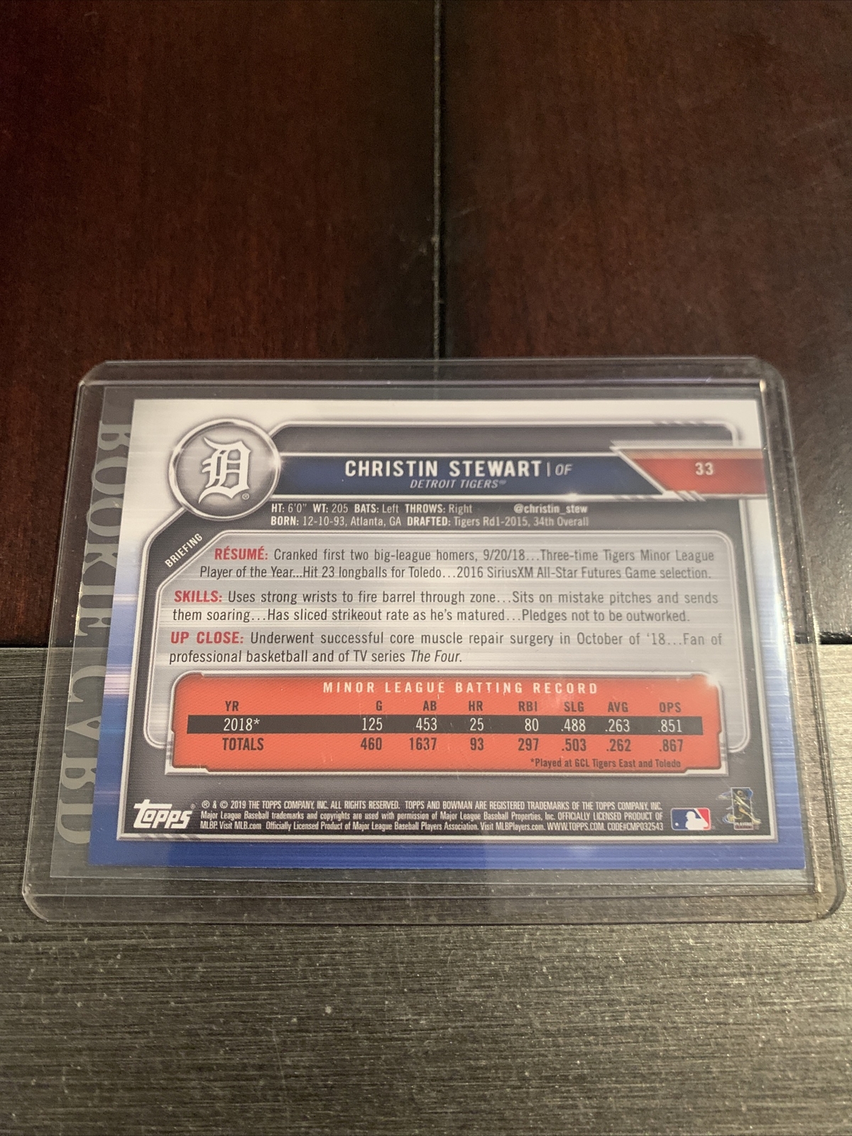 Christin Stewart RC 2019 Bowman Baseball #33 MLB Detroit Tigers Rookie ...
