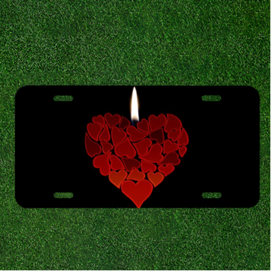 Custom Personalized License Plate Auto Tag With Candle Lit Fire Heart ...