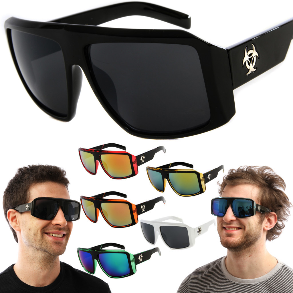 Biohazard Goggle Style Mens Designer Sunglasses Dark / Mirror Lens ...