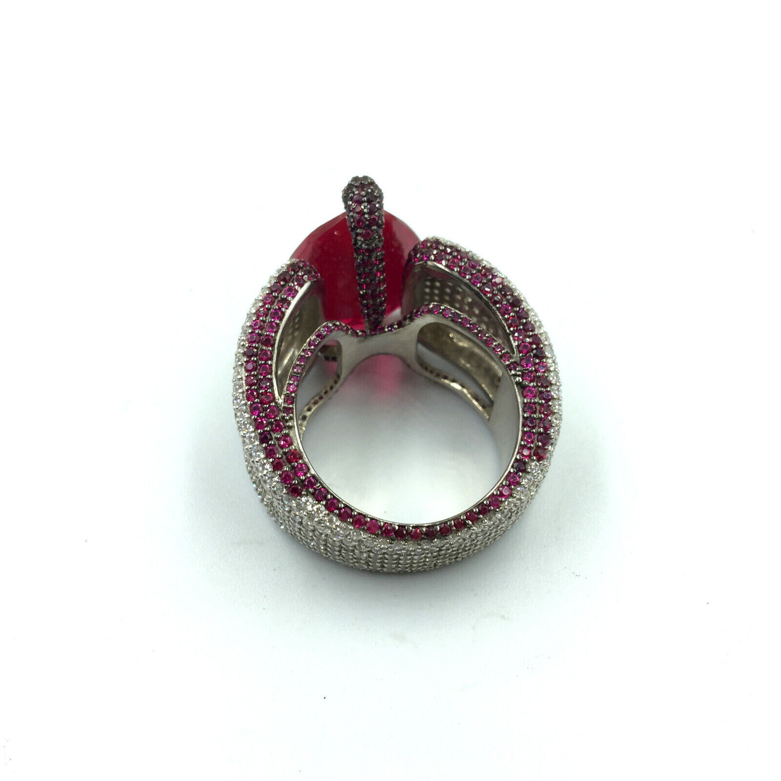 Gorgeous Micro Pave Set Ruby & Cubic Zirconia Huge 935 Silver Ring ( 10 ...