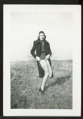 1940s Original Leg Art Snapshot Brunette in Field Lifting Up Skirt ...