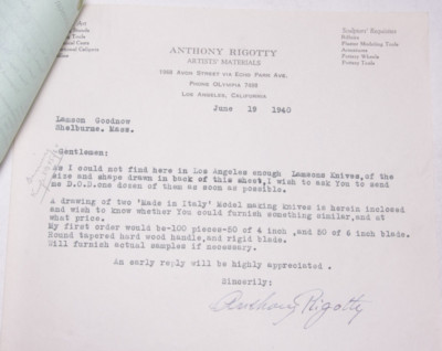 1940 Lamson Goodnow Anthony Rigotty Los Angeles CA SKETCH Tools ...