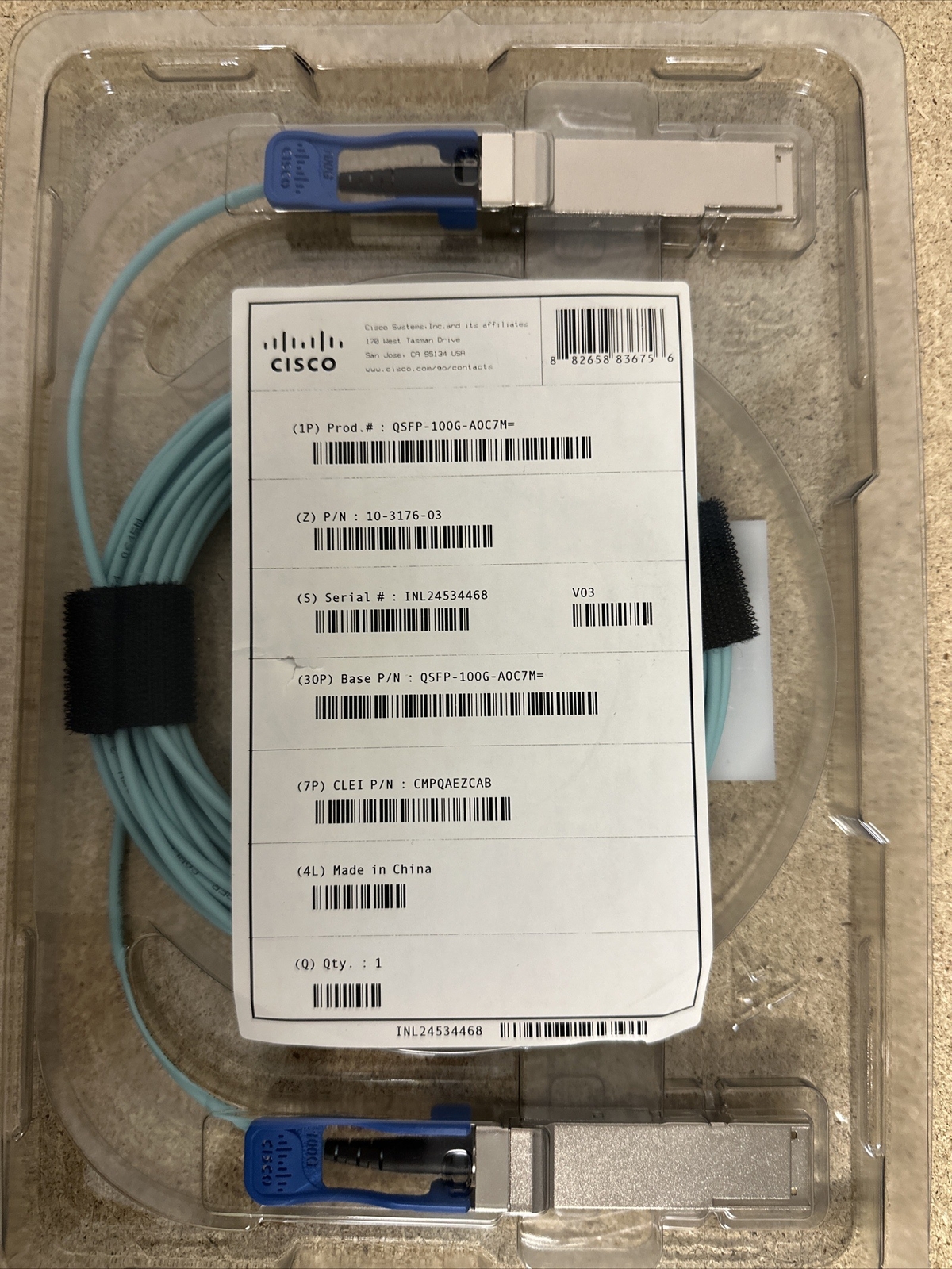 Cisco Active Optical Cable - 7m, Blue (QSFP-100G-AOC7M) for sale online ...