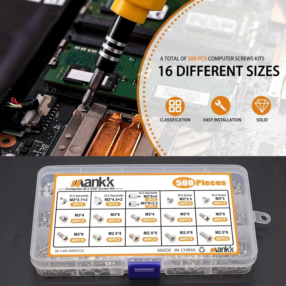 500PCS M.2 SSD Screw Kit M.2 SSD Mounting Screws Motherboard Standoffs ...