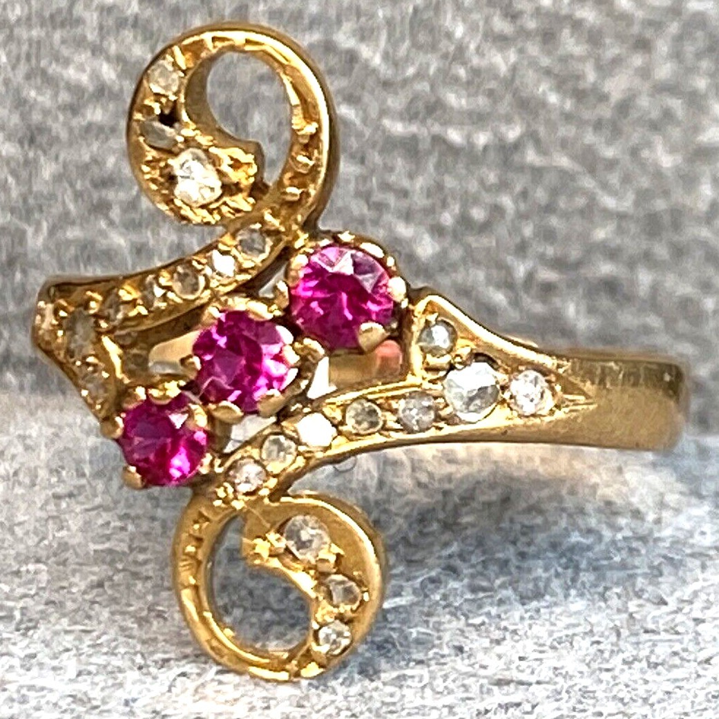Antique Victorian Vintage Rose-Cut Diamond Ruby Scroll Climber Ring ...