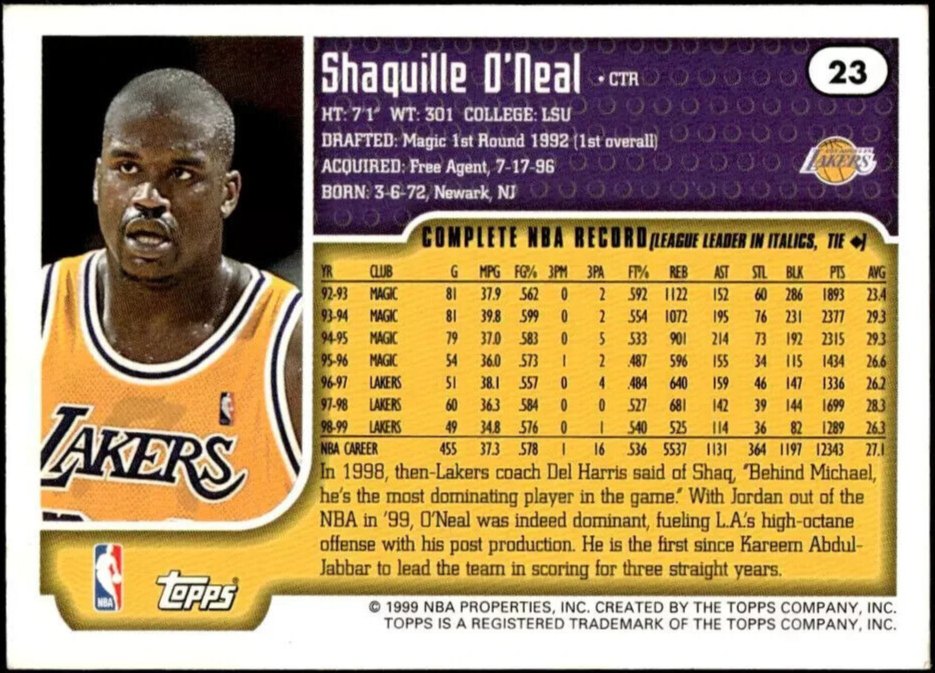 1999-2000 Shaquille O'Neal Topps #23-MT | eBay