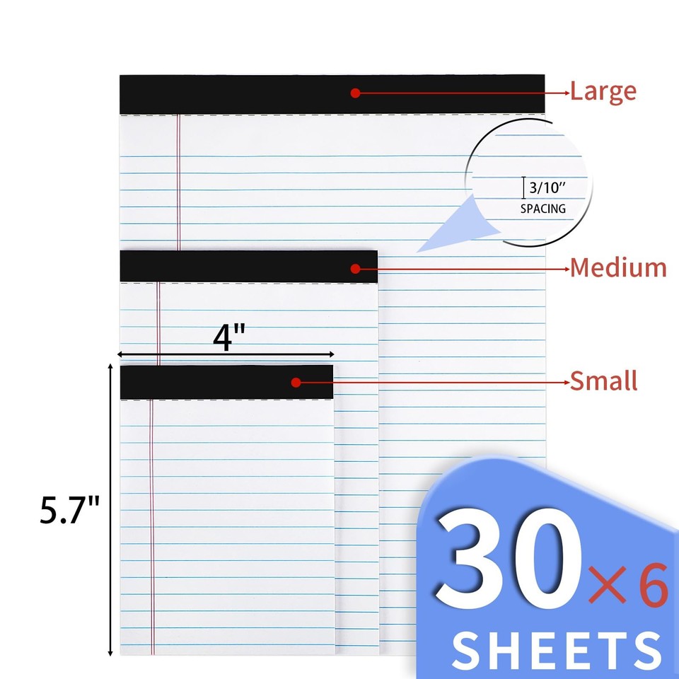 WINKIO 6 Pack Legal Pads Refills Note Pads, Writing Pads 4 x 6 Inches ...