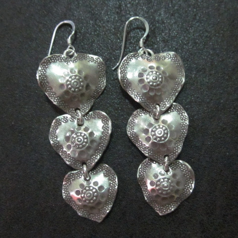 Sterling 925 Fine Silver Earrings Jewelry Accessories Triple Layer ...