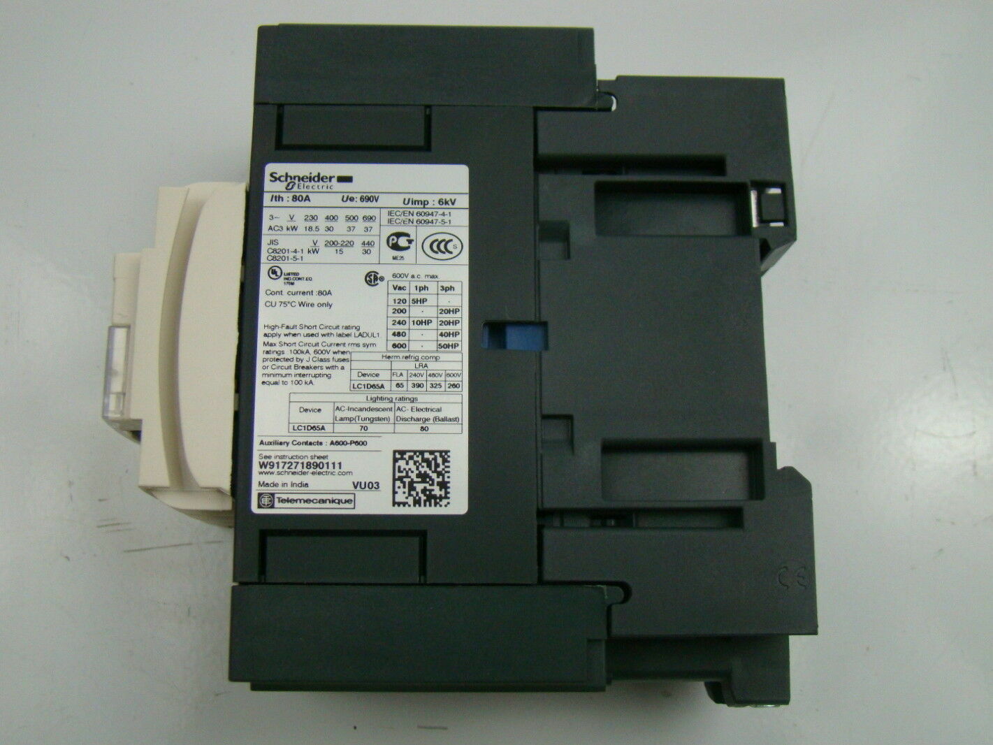 Schneider Electric TeSys D 3P Everlink AC Contactor AC3 65A IEC ...