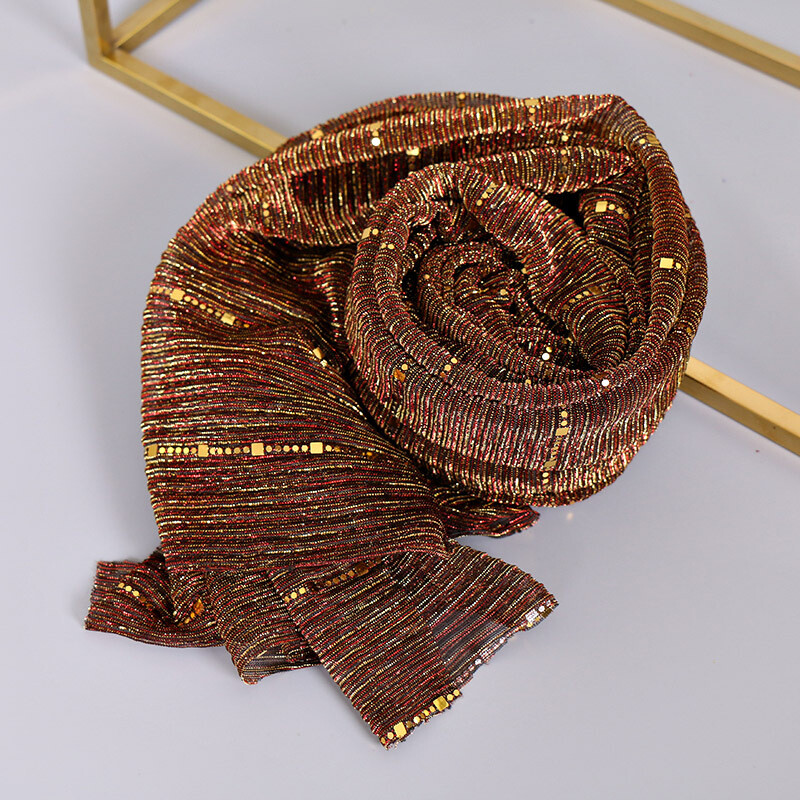 Women's Glitter Gold Wire Shawl Scarf Islamic Muslim Hijab Head Wraps ...