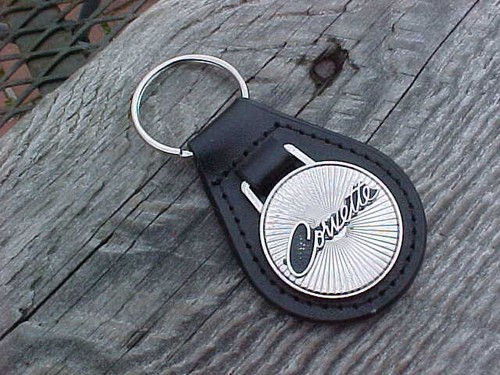 CHEVY CORVETTE SCRIPT LEATHER KEY FOB VINTAGE NOS CUSTOM-MADE TOP ...