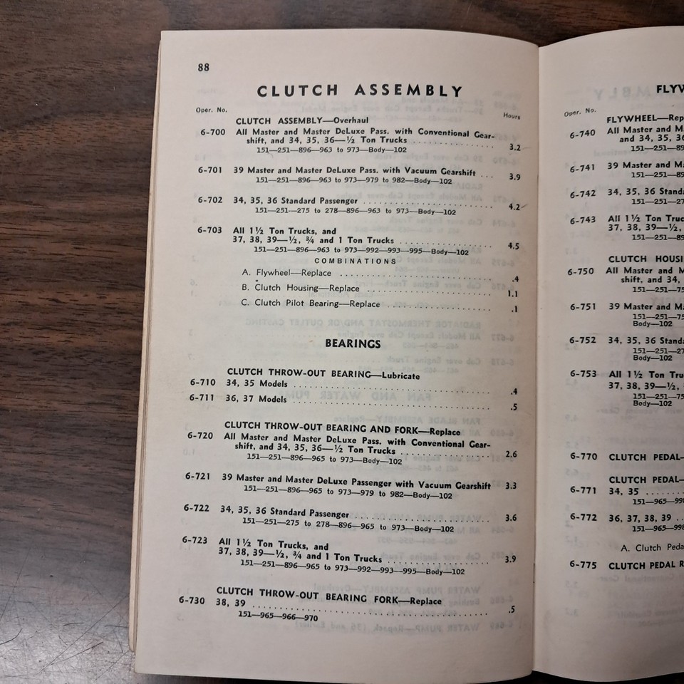 1939 Chevrolet Service Operation Time Schedule Book Detroit Michigan | eBay