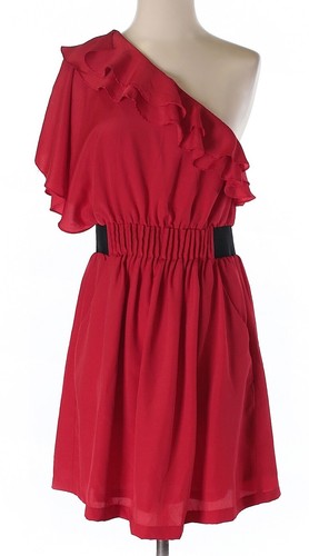 Sugar Lips Small Pockets Short Pleated Red Fit Flare One Shoulder ...