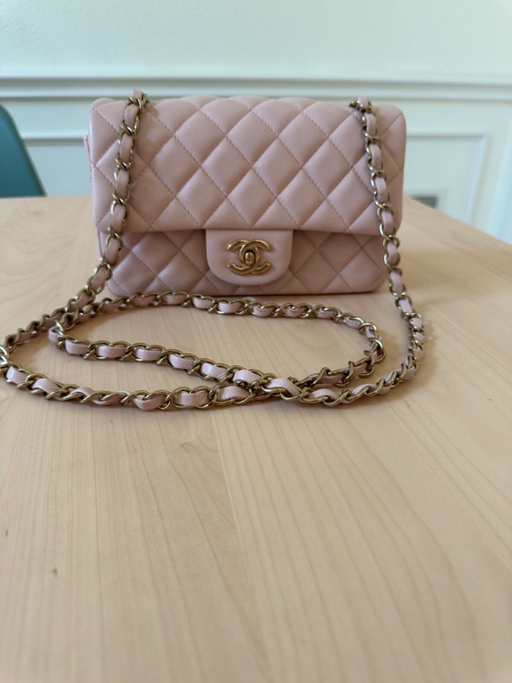 New 24S Chanel Light Pink Classic Mini Flap Bag Handbag 2024 Rare Gold ...