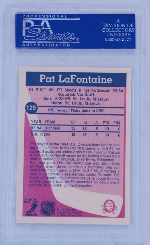 1984 O-Pee-Chee Pat Lafontaine Rookie RC #129 PSA 7 Near Mint HOF ...