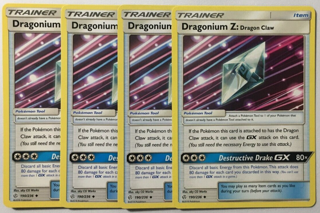 POKEMON 4X DRAGONIUM Z: DRAGON CLAW 190/236 COSMIC ECLIPSE UC NEAR MINT ...