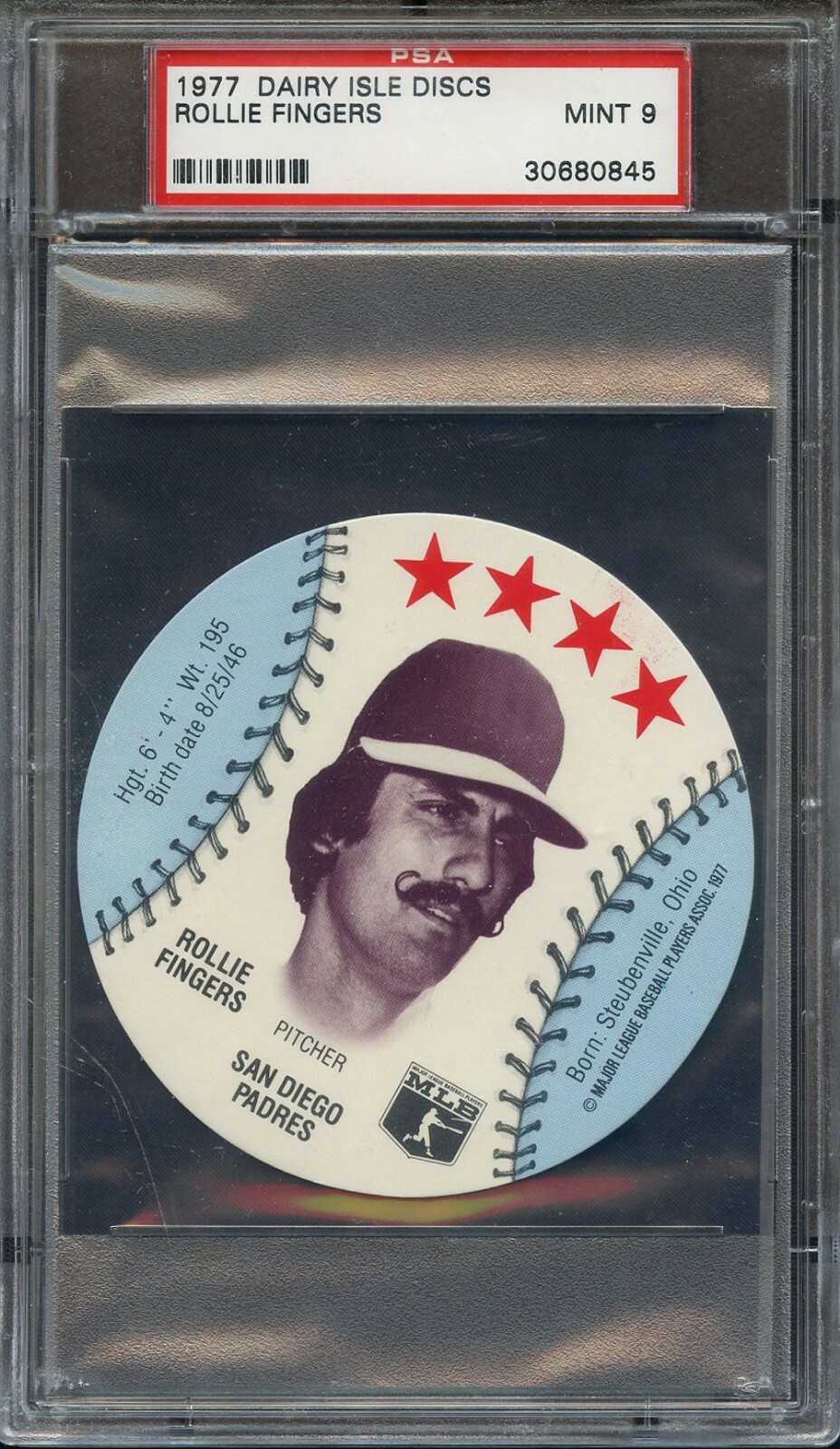 1977 DAIRY ISLE DISCS ROLLIE FINGERS PSA MINT 9 BB | eBay