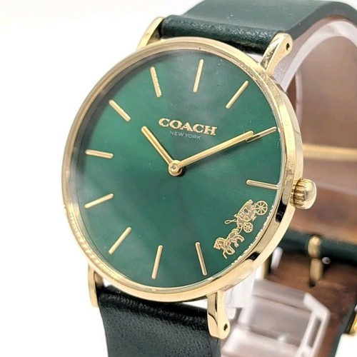 COACH 120.34.1709 Watch Ladies Quartz Round Gold Green dial Logo Y2K ...