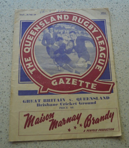 QUEENSLAND VS GREAT BRITAIN RARE 1954 BRL RUGBY LEAGUE PROGRAMME! QRL ...